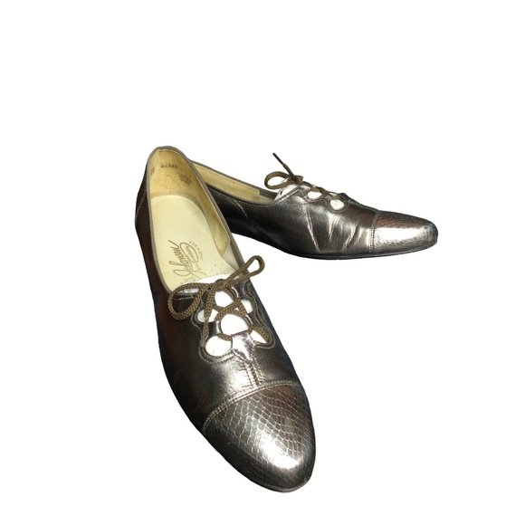 Johansen | Shoes | Vintage Johansen Shoes Lace Up Cap Toe Pewter Silver ...